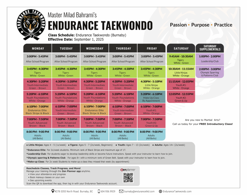 Schedule-Bby-Main - Endurance Taekwondo