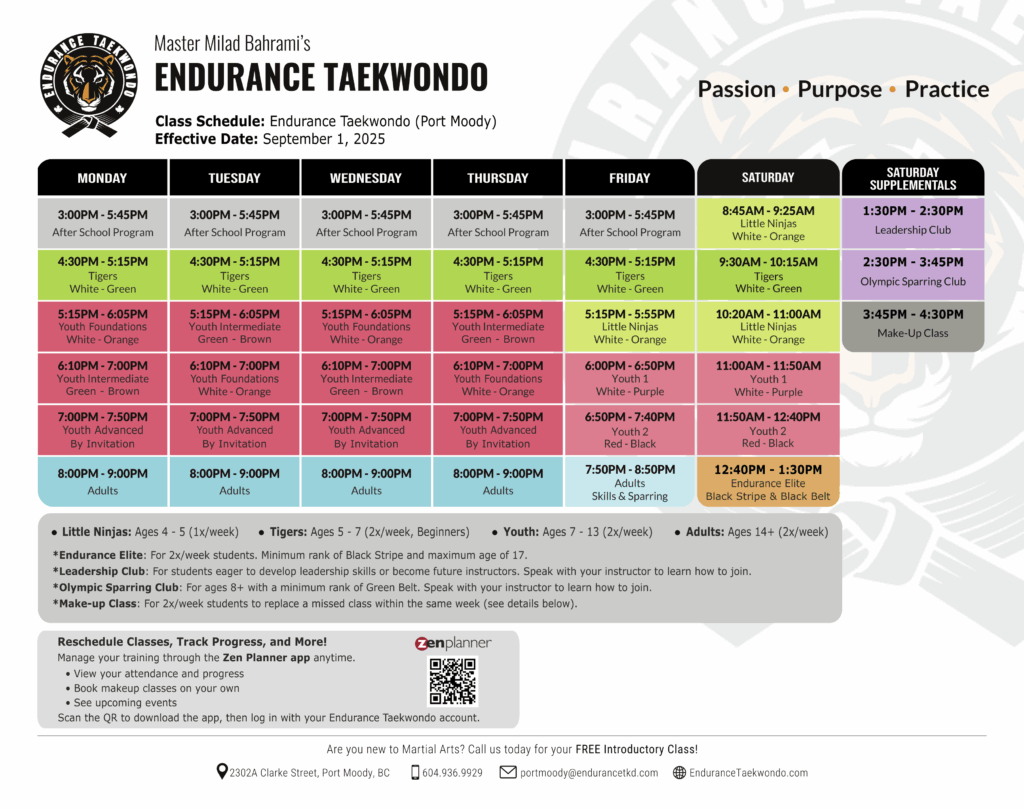 Schedule - PoMo - Endurance Taekwondo